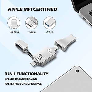 256GB Apple MFi Certified iPhone-Photo-Stick, 3 in 1 USB C Photo-Stick-for-iPhone-Flash-Drive iPhone Memory-Stick Thumb Drives iPhone Backup Memory Stick for iPhone 16 15 14 13 12 iPad Android PC