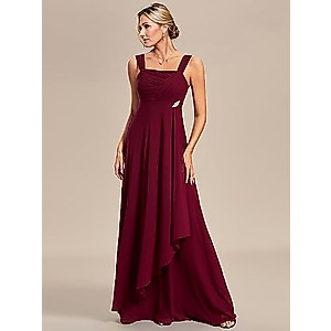 Ever-Pretty Women's Asymmetry Hem Chiffon Crystal Pleated Maxi Evening Dress with Brooch Burgundy US10