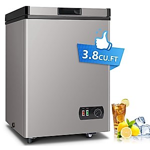 LifePlus Chest Freezer, 3.8 Cu Ft Compact Deep Freezer With Fast Cooling & Convenient Pulley, Perfect for Kitchen Apartment Office, Small Freezer With Low Noise & Energy Saving, Grey