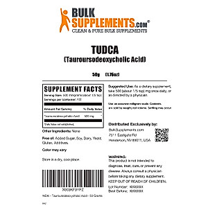 BulkSupplements.com TUDCA Powder - Tauroursodeoxycholic Acid, TUDCA 500mg - TUDCA Supplement for Liver Support - Gluten Free, 500mg per Serving, 50g (1.8 oz) (Pack of 1)