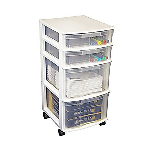 Gracious Living Resin Clear 4 Drawer Storage Chest System with Removable Rolling Casters for Garage, Basement, Utility Room, and Laundry Room, White