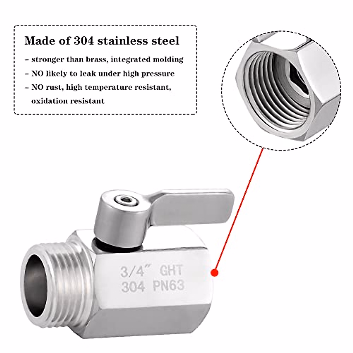 Walkinginrain Stainless Steel Garden Hose Shut Off Valve,3/4" GHT Female × 3/4" GHT Male