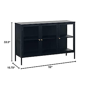 Unique Furniture Dover 3-Section Sideboard Glass Door Display Cabinet, Black