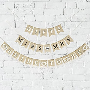 HUIHUANG 3 Pieces Bride to Be Banner Burlap Bridal Shower Banner Miss to Mrs Banner Rustic Burlap Lace Bunting Banner Bride To Be Sign For Bridal Shower Engagement Party Decorations Favors