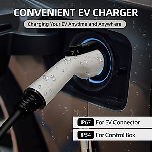 Twobarrels Level 1-2 Portable EV Charger, 16Amp 110-240V 26ft Cable Electric Vehicle Charger, NEMA 6-20 Plug EV Charging Stations with NEMA 5-15 Adapter for J1772 Electric Cars