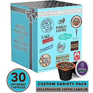 Decaf Coffee Pods Variety Pack Sampler, Assorted Unflavored & Flavored Coffee Pods Compatible with Keurig K Cups Brewers, Decaffeinated Coffee Capsules, 30 Count - No Duplicates (Pack of 1)