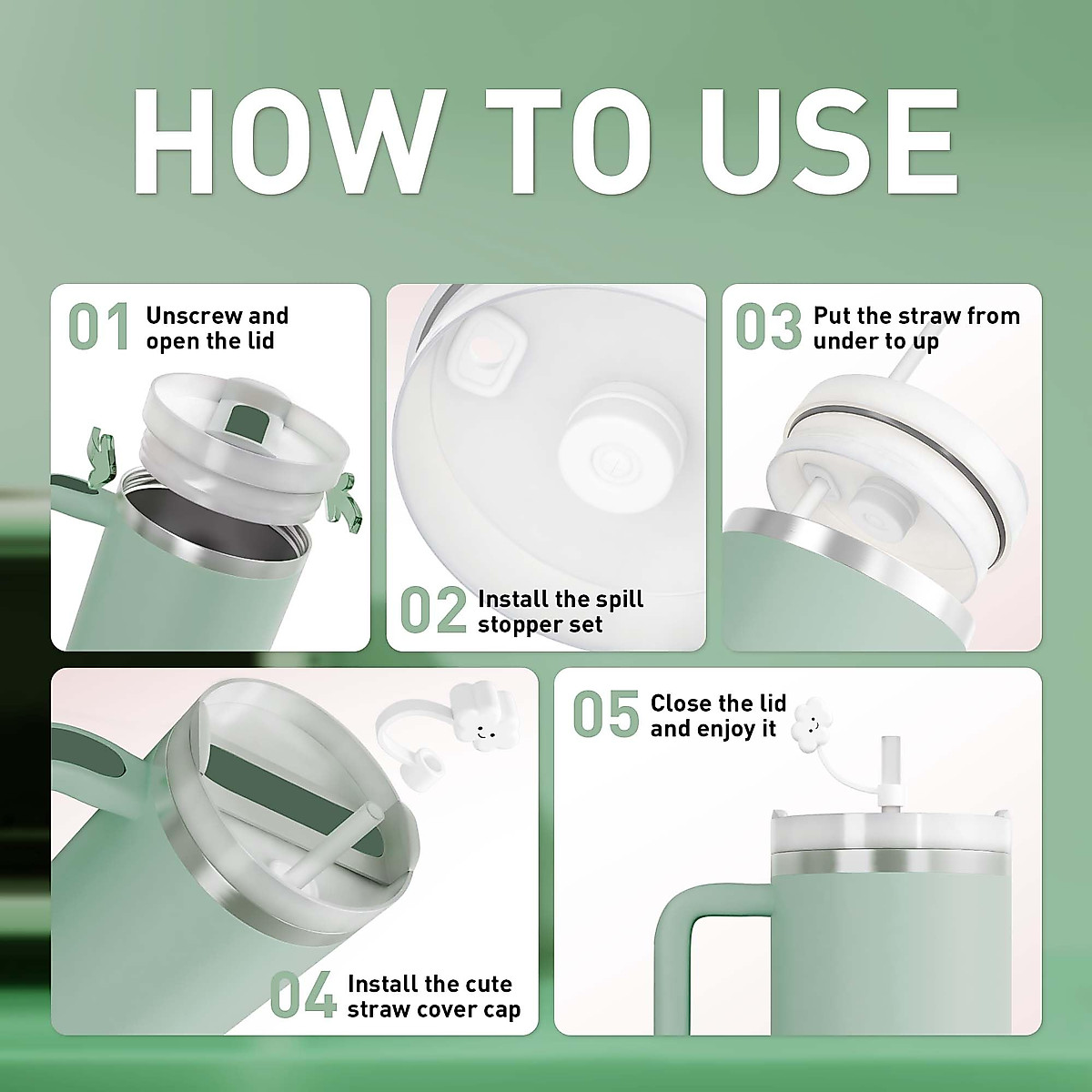 KISSKIND 40 oz Tumbler with Handle and Straw Lid Accessories, Straw Topper, Silicone Spill Proof Stopper, Silicone Boot, Stainless Steel Water Bottle 40oz Insulated Cup, Ideal Gift, Olympic Blue