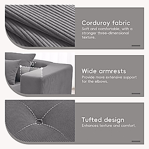 P PURLOVE L Shaped Sectional Sofa, Corduroy Modern Minimalist Style L Shaped Couch, Modular Upholstered Living Room Sofa Set for Living Room, Apartment, 3 PC Free Combination (Gray)