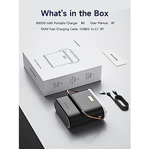 MOVE SPEED 80,000mAh Power Bank 130W Portable Power Station with Digital Display, Lighting, USB C 5-Port Support Solar Recharge for Outdoor Camping,Laptop,Emergency Backup(296Wh)