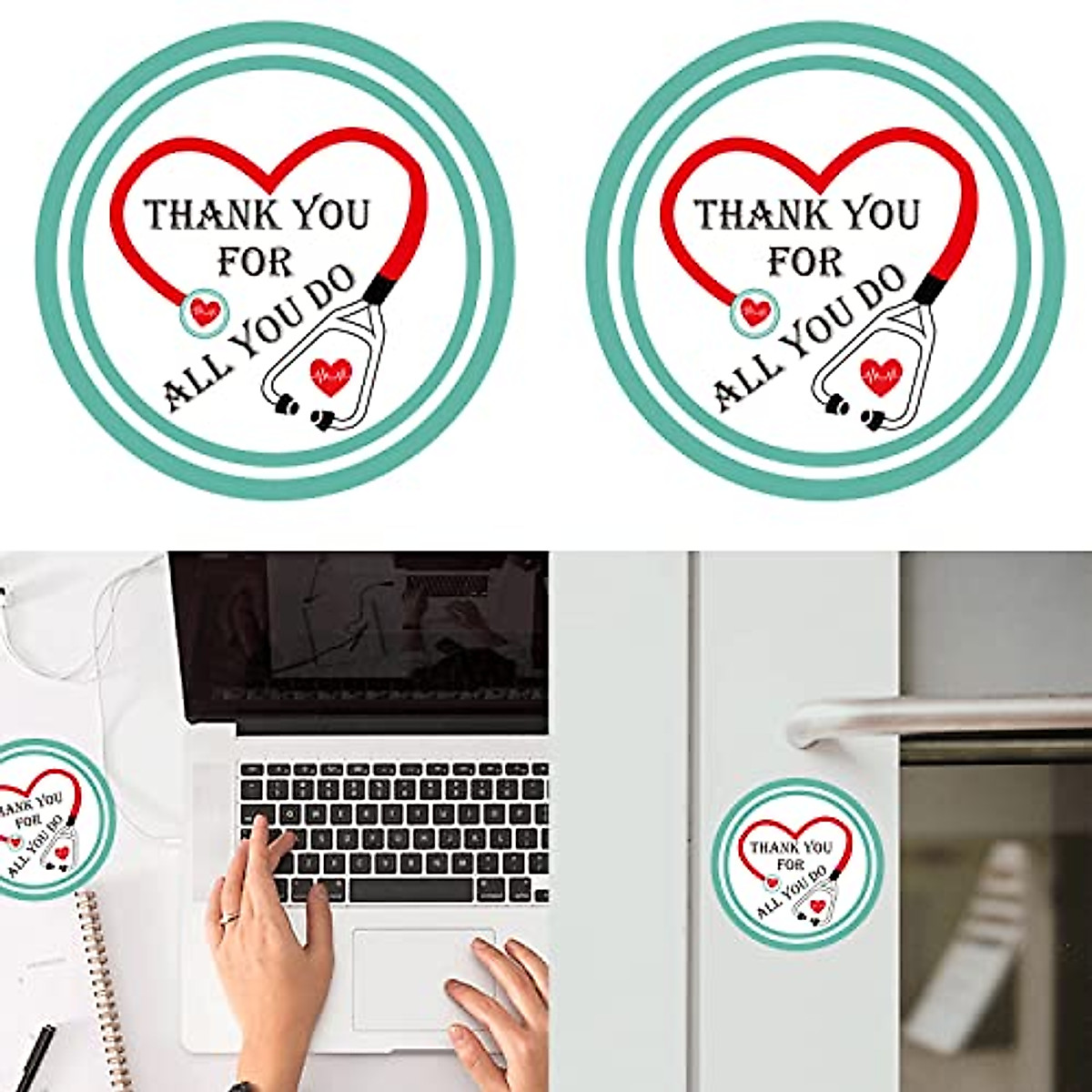 500 Healthcare Workers Thank You Stickers Thank You for All You Do for Us Labels 1.5" Nurse Essential Workers Appreciation Themed Sticker for Doctors Cards, Envelopes,Package Sealing
