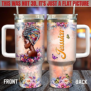 WAZONE Personalized Black Girl 40oz Tumbler with Handle and Straw Lid Melanin Insulated Cup Custom Name Stainless Steel Travel Coffee Mug Birthday Christmas African Gifts For Women Afro Girls