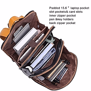 CLUCI Womens Backpack Purse Leather 15.6 Inch Laptop Travel Business Vintage Large Shoulder Bags Beige with Yelow Fine lines