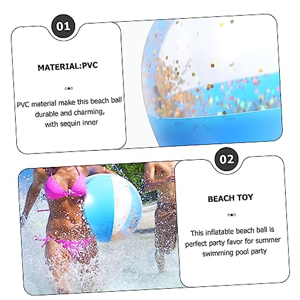 COOLHIYA 3pcs Glitter Beach Ball Beach Balls for Kids Mini Toys for Kids Pool Party Toys Pool Party Float Large Beach Ball Inflatable Glitter Beach Ball Water Inflatable Ball Football Child