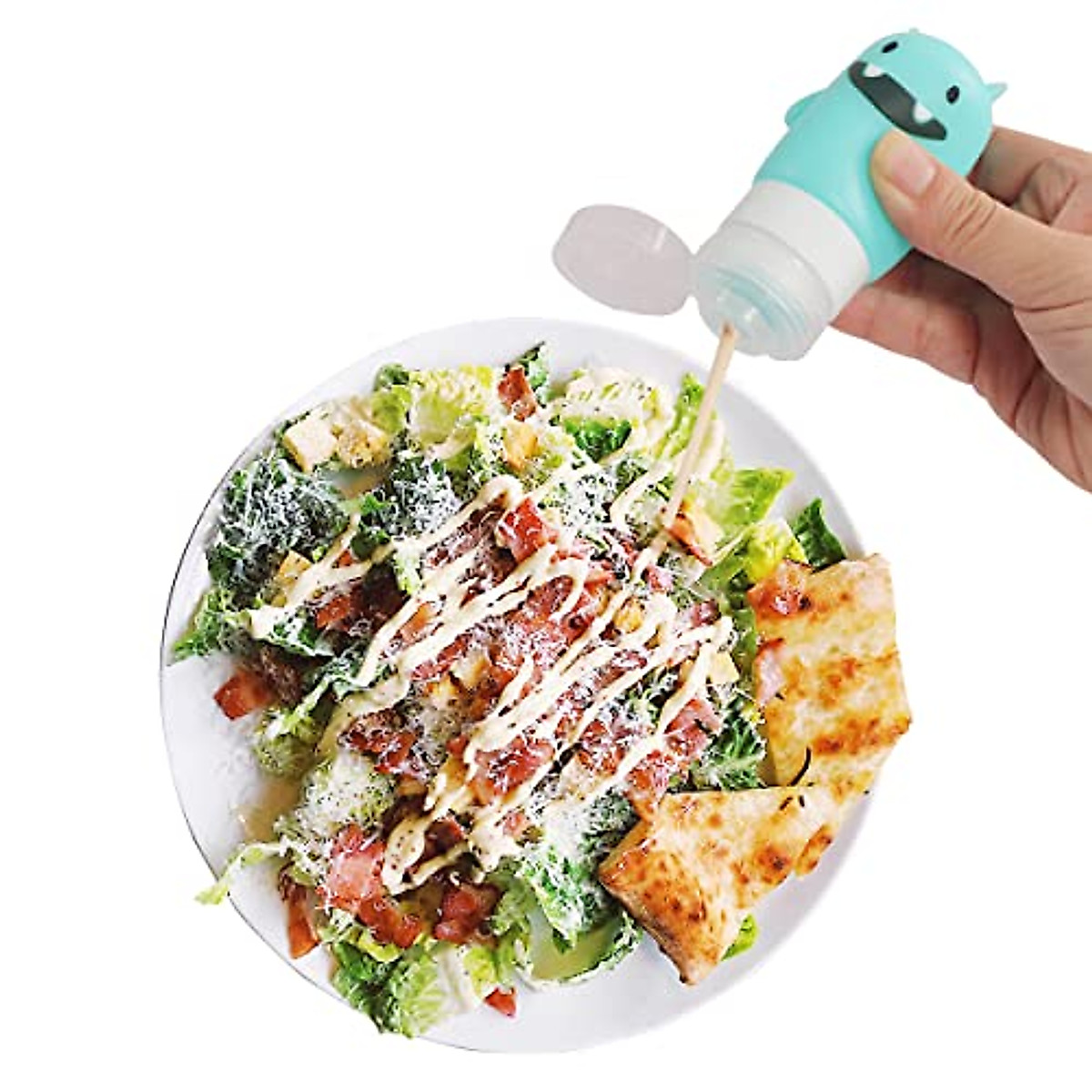 Ksooly 2oz. Squeeze Salad Dressing Bottles with Cleaning Brush | Small Salad Dressing Container to Go | Portable Sauce Bottle Condiment Bottles | 4 Pack, Food-grade Silicone, BPA Free