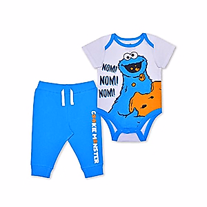 Sesame Street Cookie Monster Baby Boys Bodysuit and Pants Set for Newborn and Infant