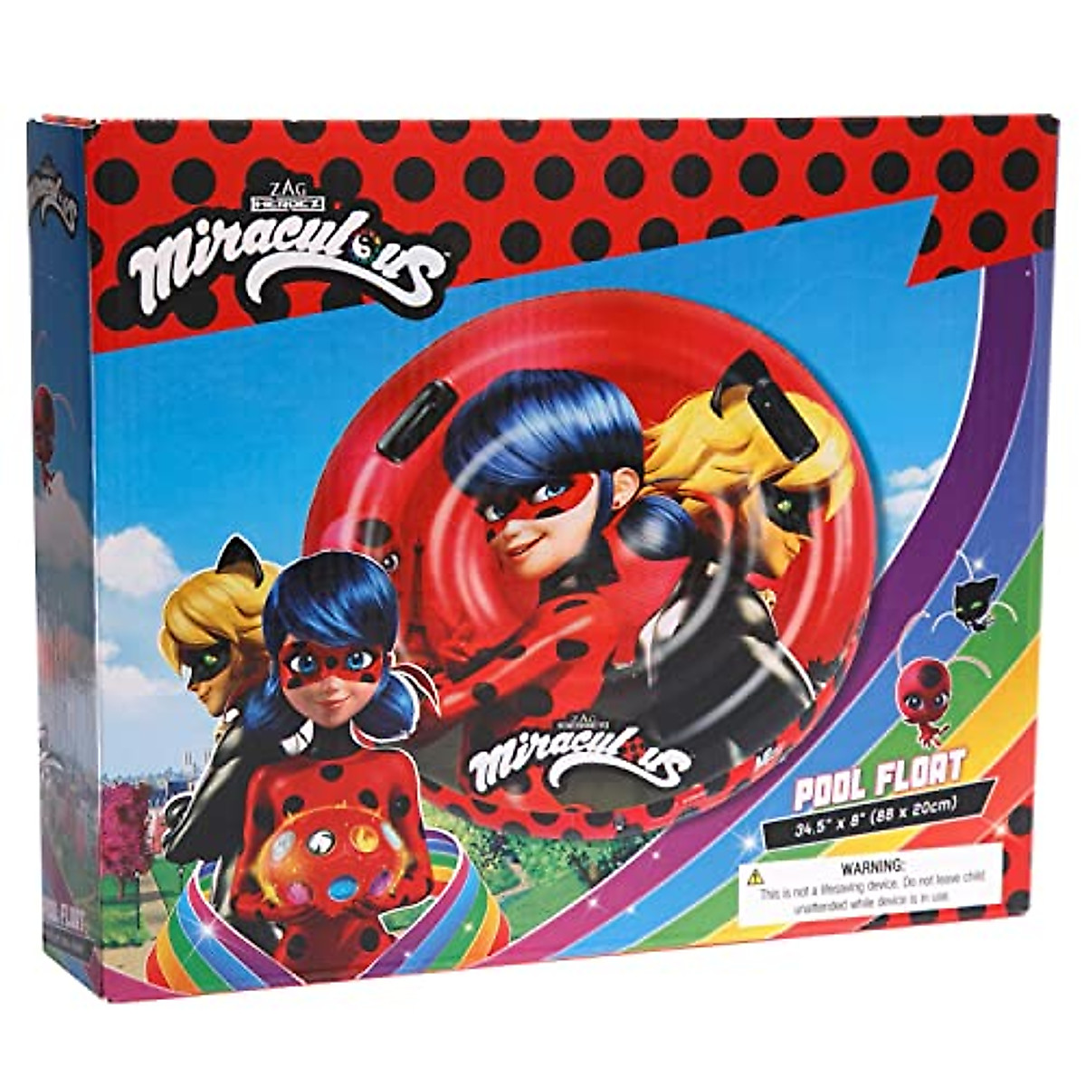 Miraculous Ladybug Officially Licensed Pool Float Raft Inflatable Tube – 30 Inches – Ladybug & Cat Noir – Ring Float – Inner Tube Floatie Perfect for Beach, Pool, Lake – Swimming Ring