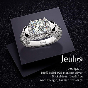 Jeulia Jack Skellington Rings Women Nightmare Before Christmas Skull Rings 925 Sterling Silver Princess Cut Band Ring Anniversary Promise Romantic for Her Teen Girls(7)