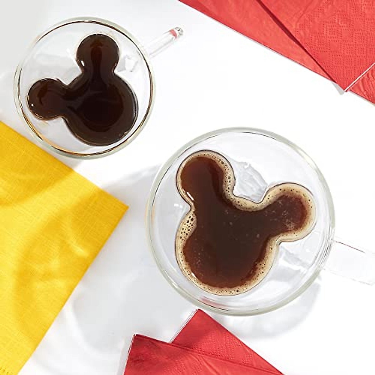 JoyJolt Disney Mickey Mouse 3D Coffee Cups 10oz. Glass Cups Set of 2 Insulated Double Wall Glass Coffee Cups with 3D Design. Insulated Coffee Cup Set. Unique Coffee Mugs, Espresso, and Disney Cups