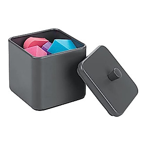 mDesign Small Metal Square Bathroom Apothecary Storage Organizer Canister Jars with Lid - Organization Holders for Vanity, Makeup Tables - Unity Collection - Matte Slate Gray