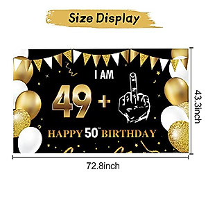 Funny 50th Birthday Decoration I Am 49+1 Banner Backdrop for Men Women, Black Gold 50 Birthday Banner Party Supplies, 50 Years Old Birthday Background Booth Props Decor for Outdoor Indoor