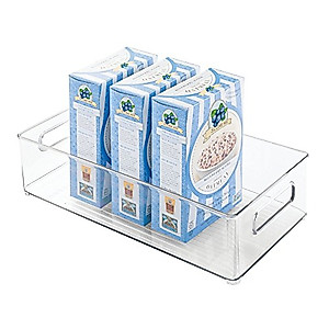 iDesign Plastic Pantry and Kitchen Storage Freezer and Fridge Organizer Bin with Easy Grip Handles, 14.5" x 8" x 4", Clear, 2 Count