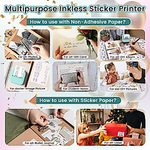 Mandizza Sticker Printer- M02L Pocket Printer with 6 Rolls Paper Thermal Mini Printer Portable Printer for Printing Photos, Study Notes, Scrapbook, Journal, Birthday, Green