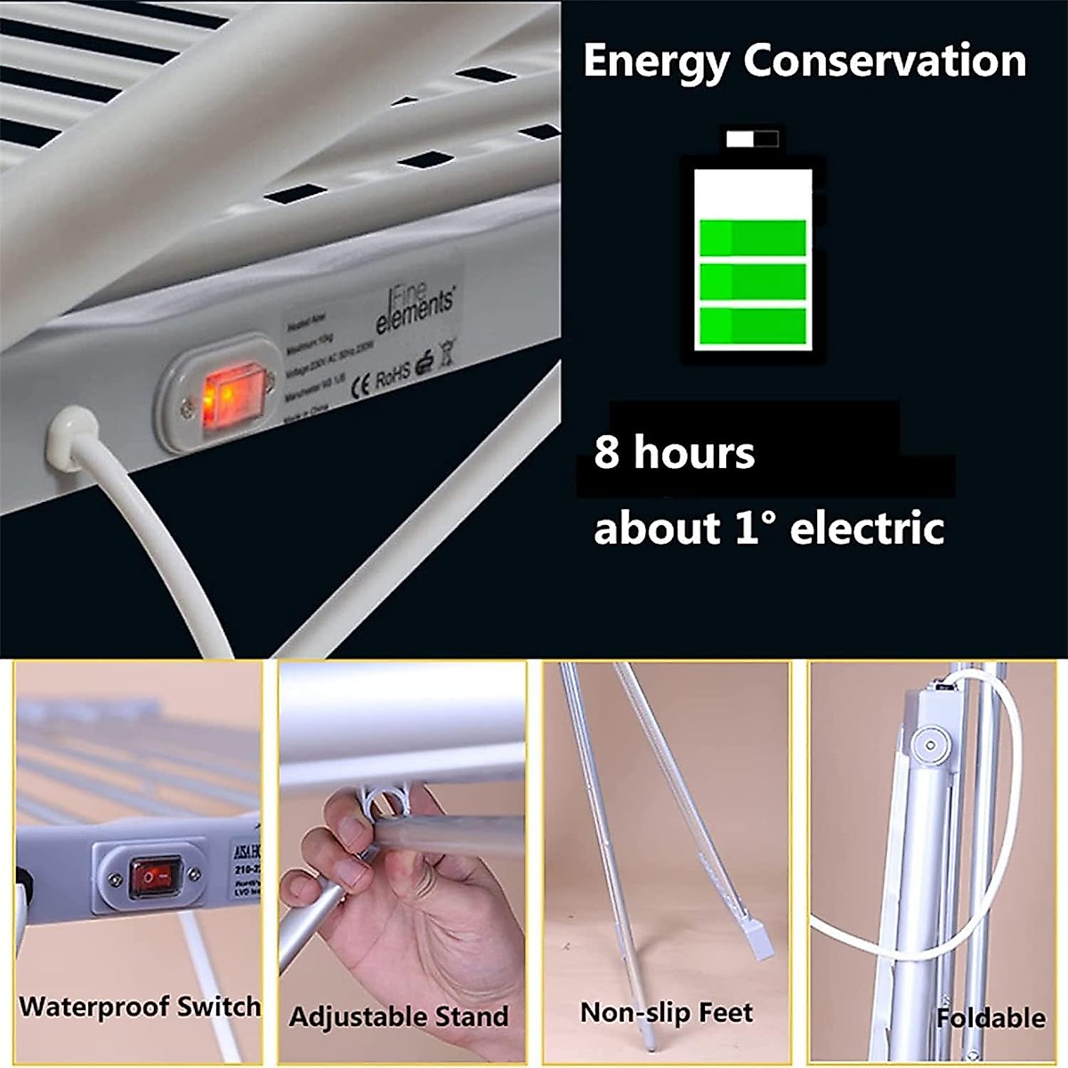 VEraiz 120W Electric Wet Laundry Drying Rack, Folding Electric Dryer, Indoor Stand Heated Clothes Rail for Socks Pants Shirts Underwear