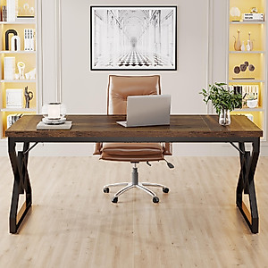 Tribesigns Executive Desk, Office Desk with Extra Thickened Wooden Tabletop and Metal Frame, Large 63 Inches Computer Desk Writing Table Study Desk for Home Office, Rustic Brown
