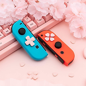 GeekShare 4PCS Heart Button Caps Joystick Cover with Sticker Compatible with Nintendo Switch/OLED- Pink & Blue