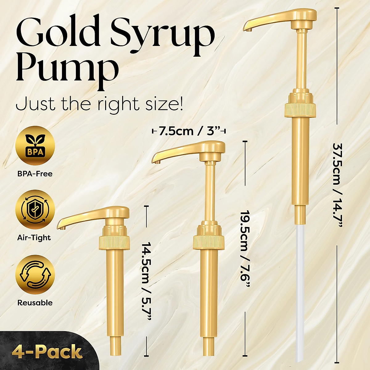 4 Pack Fresh Finest Coffee Syrup Pump Dispenser, Syrup Pump Is Compatible With Torani, Davinci, Jordans Skinny Syrups, Fits 25.4 Oz/750 ML Bottles, For Coffee Syrups, Teas, Snow Cones, Smoothies