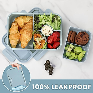 Bugucat Bento Box Adult Lunch Box, 1300Ml/45OZ Leak-Proof Lunch Box with 4 Compartments Cutlery Sauce Container, Lunch containers for Adults/Kids/Toddler Suitable for School