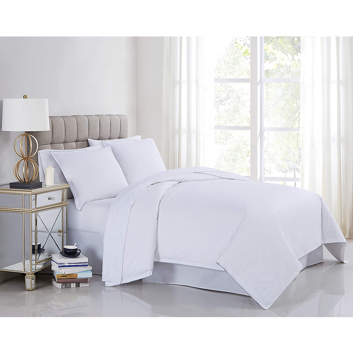 Charisma Percale Cotton 400 Thread Count Duvet Cover Set, King, White