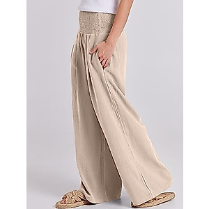 ANRABESS Women Linen Palazzo Pants Summer Boho Wide Leg High Waist Casual Lounge Pant Trousers with Pocket 1091mixing-S