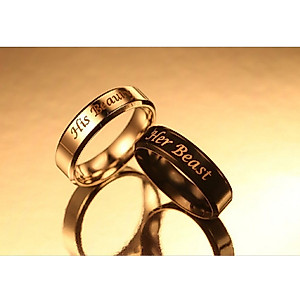 His Beauty Engraved Ring Silver Stainless Steel Womens Anniversary Engagement Wedding Band Promise Rings (Her Size 8)