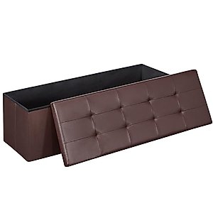 HOOBRO 43.3 Inchs Folding Storage Ottoman Bench, Storage Chest, Footrest, Coffee Table, Padded Seat, Upholstered Top, Holds up to 660 lb, for Living Room, Bedroom, Entryway, Brown BR110CW01