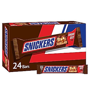 SNICKERS Candy Milk Chocolate Bars, Share Size Bulk Pack, 3.29 oz Bar (Pack of 24)