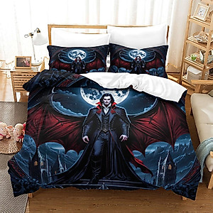 EVMILA Gothic Vampire Duvet Cover for Boys Girls Quilt Cover Comforter Covers 3D Print Scary Night with Pillow Cases with Zipper Closure Bedding Set Soft Microfiber 3 Pieces Twin（173x218cm）, Style-1