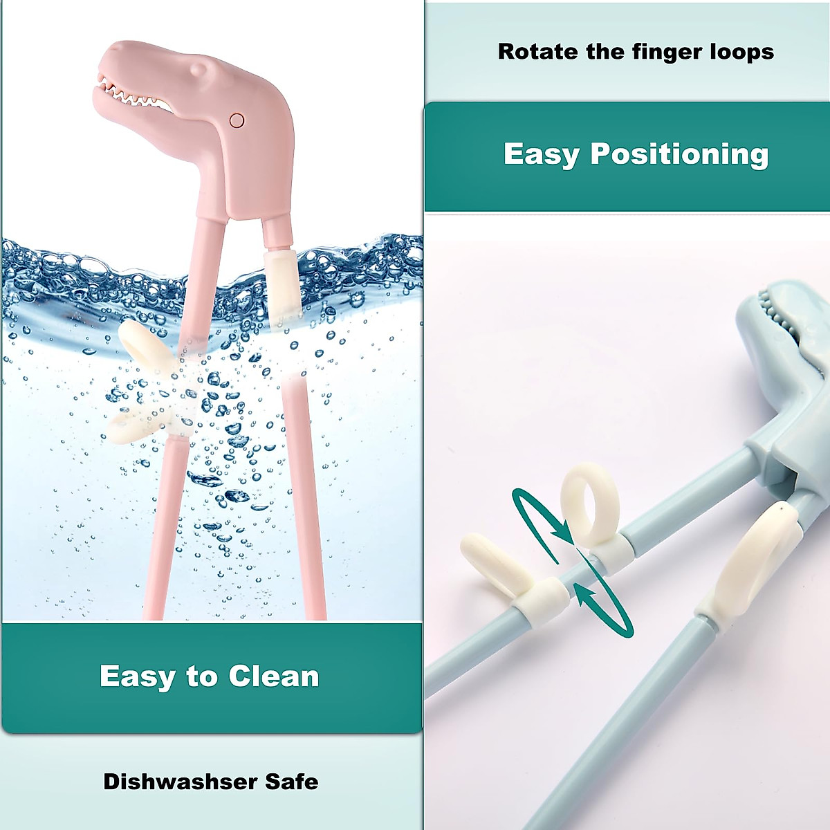 Kids Training Chopsticks, ChaLeeMOO Reusable Dinosaur Trainer Chopsticks Helper Set, Cute T-Rex Kids Utensils, Both for Right-handed and Left-handed Also Great for Adults to Use, 3 Pairs BPA Free