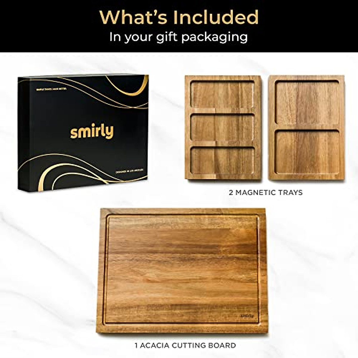 SMIRLY Acacia Wood Cutting Board Set - Wooden Cutting Boards for Kitchen, Chopping Board Set - Kitchen Cutting Board with Storage - Wood Cutting Boards for Kitchen, Large Meal Prep Cutting Board