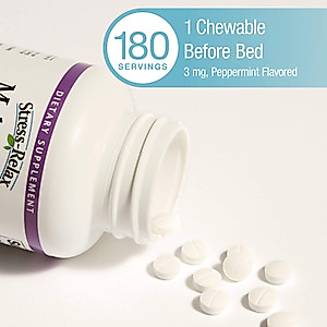 Stress-Relax Melatonin 3 mg by Natural Factors, Natural Sleep Aid, Resets the Sleep-Wake Cycle, 180 chewable tablets (180 servings), Peppermint Flavor