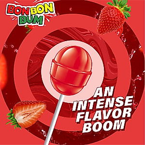 Colombina Bon Bon Bum Classic Lollipops w/Bubble Gum Center, Strawberry Flavor, Individually Wrapped, Ideal for Party Favors and Gifts, 1 Pack (10 Count)