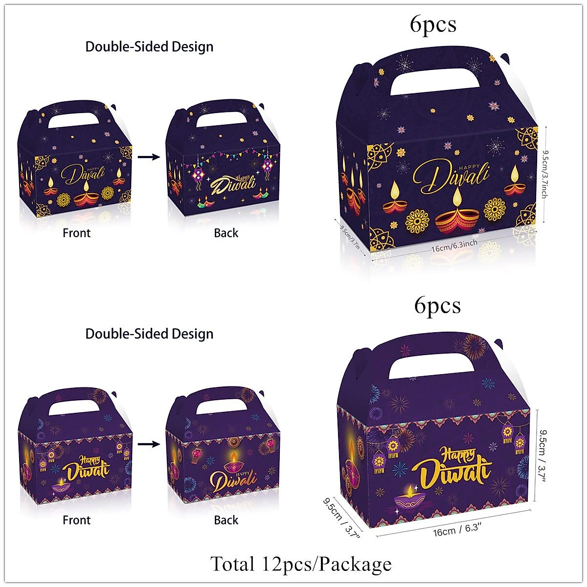 KYMY Diwali Treat Box,12pcs Happy Diwali Goodie Candy Gift Boxes for Snack Sugar Chocolate,Diwali Party Favors for India Festival Party Decorations (Purple)