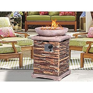 SUNBURY Outdoor Propane Fire Pit, Gas Fire Pit for Outside Patio, Outdoor Fire Table Fire Column 40,000 BTU w Lava Rocks, Waterproof Cover