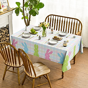 Horaldaily Easter Tablecloth 60x84 Inch, Spring Bunny Happy Easter Table Cover for Party Picnic Dinner Decor