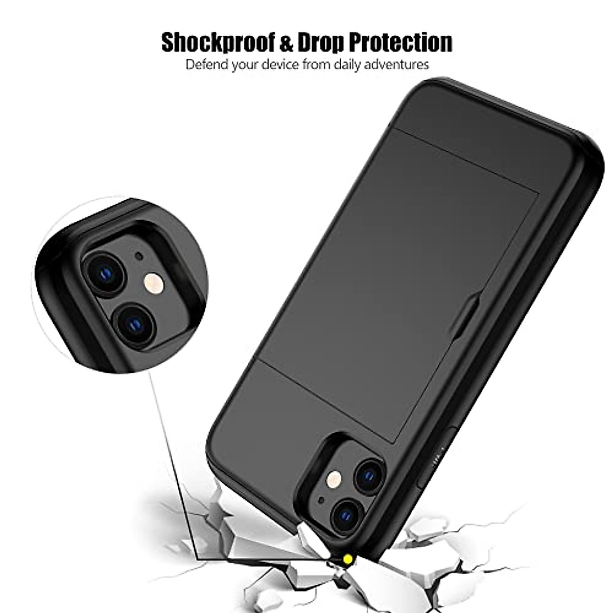 Nvollnoe for iPhone 11 Case with Card Holder Heavy Duty Protective Dual Layer Shockproof Hidden Card Slot Slim Wallet Case for iPhone 11 for Men&Women(Black)