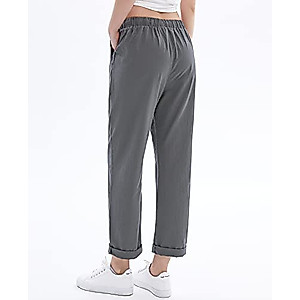 Women's Drawstring Linen Cropped Pants Women Summer Elastic Waist Soft Cotton Pant (Grey-901, XX-Large)