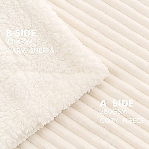 EMEMA Sherpa Fleece Throw Blanket for Couch Cream White Thick Fuzzy Warm Soft Blankets and Throws for Sofa, 50x60 Inch