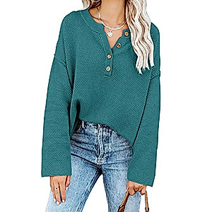 Nigaga Womens V Neck Oversized Sweaters Batwing Long Sleeve Button Up Henley Tops Pullover Loose Chunky Knit Jumper Ni433ailv-L