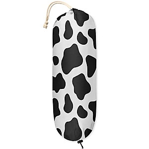Cow Print Plastic Bag Holder, Animal Cow Print Wall Mount Plastic Bag Organizer with Drawstring Grocery Shopping Bags Storage Dispenser for Home Kitchen Farmhouse Decor, 22X9 Inch
