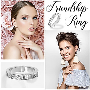 Love Rings with Gold Plated for Women Teen Girls Friendship Rings CZ Stainless Steel Gold/Silver Wedding Engagement Wedding Bands with Jewelry Gifts Box (6, Silver)